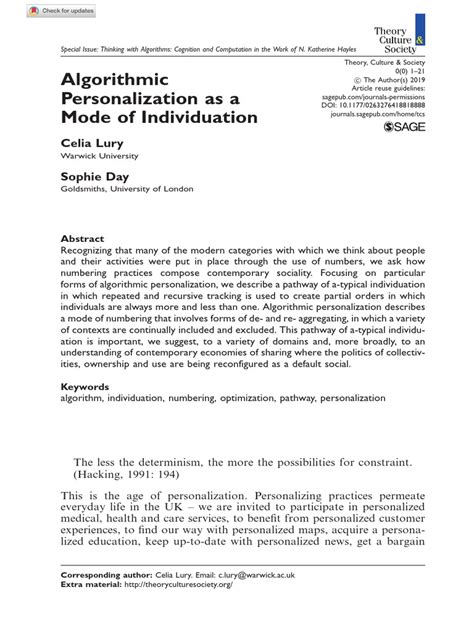 Algorithmic Personalization As A Mode Of Individuation Pdf Facebook World Wide Web
