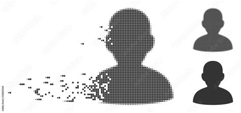 Grey Vector User Icon In Dispersed Dotted Halftone And Undamaged Solid Versions Disappearing