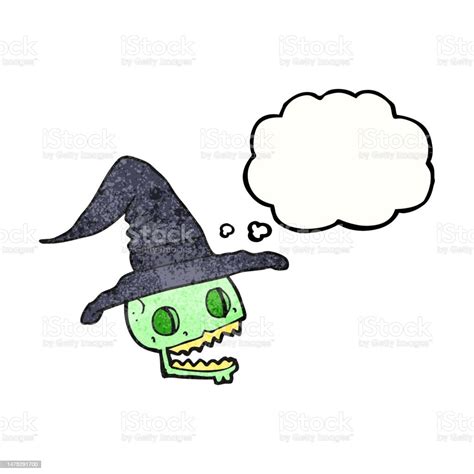 자유형 그린 생각 거품 질감 만화 두개골 마녀 모자를 쓰고 귀여운에 대한 스톡 벡터 아트 및 기타 이미지 귀여운 그런지