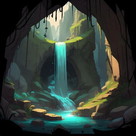 Premium Photo Digital Art Of Waterfall In A Cave