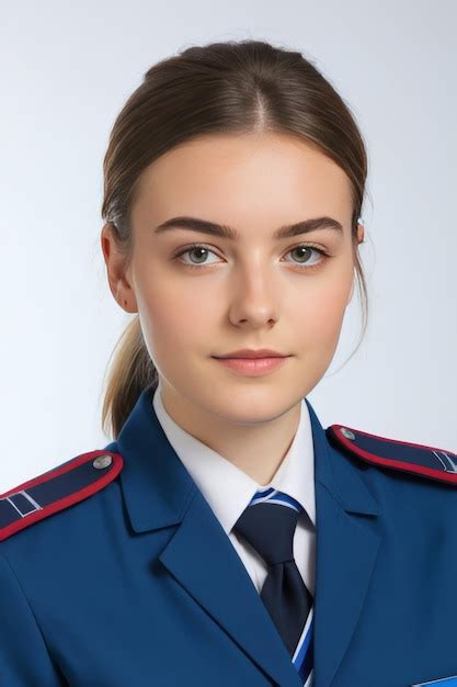 Working Woman Wearing A Blue Uniform Professional Premium Ai