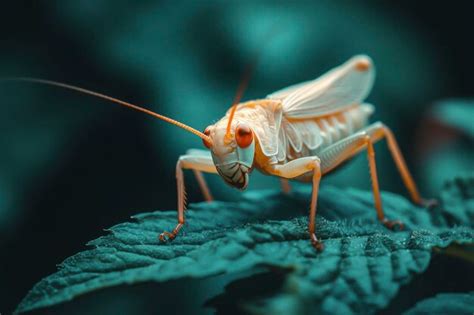 Albino Grasshopper Perched On Green Leaf Premium Ai Generated Image