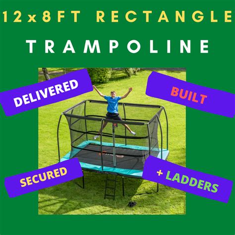 12 X 8ft Rectangle Trampoline With Enclosure Net And Ladders Delivered Built And Secured