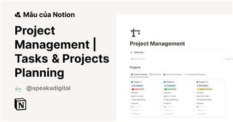 Project Management Tasks And Projects Planning Mẫu Do Speakadigital Tạo Thị Trường Notion