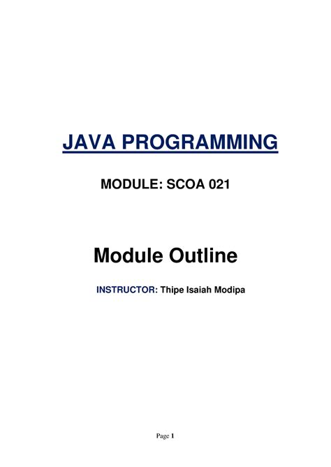 Scoa021 Module Outline 2023 Page 1 Java Programming Module Scoa 021 Module Outline Instructor