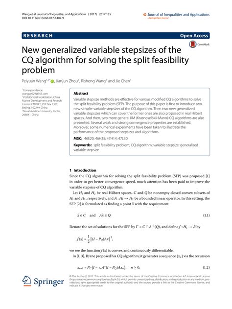 Pdf New Generalized Variable Stepsizes Of The Cq Algorithm For