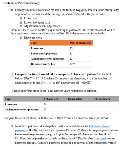 Problem 4 Password Entropy A Entropy In Bits Is