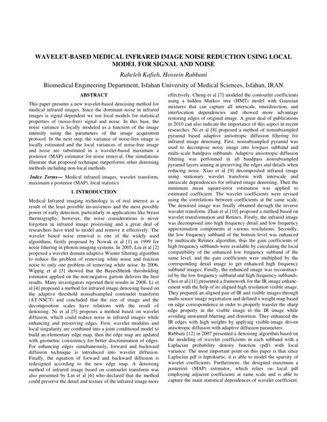 Pdf Wavelet Based Medical Infrared Image Noise Reduction Using Local Model For Signal And Noise