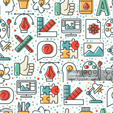 크리에이 티브 아이디어 퍼즐 색상표 브러쉬 창조적인 비전을 개발 디자인의 얇은 선 아이콘으로 완벽 한 패턴입니다 배너 웹 페이지 인쇄 매체의 배경에 대 한 벡터 일러스트