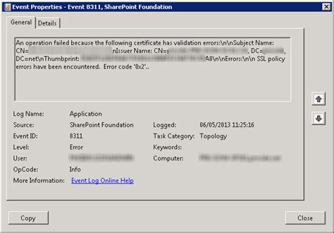 Sharepoint Event 8311 Ssl Policy Errors Have Been Encountered