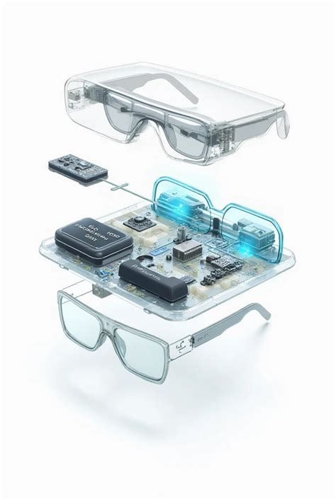 Exploded View Of Smart Glasses Showing Internal Components Optical