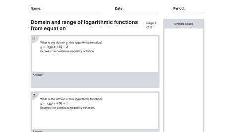 Domain And Range Of Logarithmic Functions From Equation Worksheets Pdf