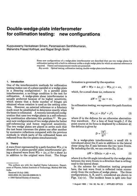 Pdf Double Wedge Plate Interferometer For Collimation Testing New