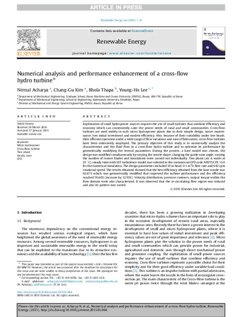 Pdf Numerical Analysis And Performance Enhancement Of A Cross Flow Hydro Turbine