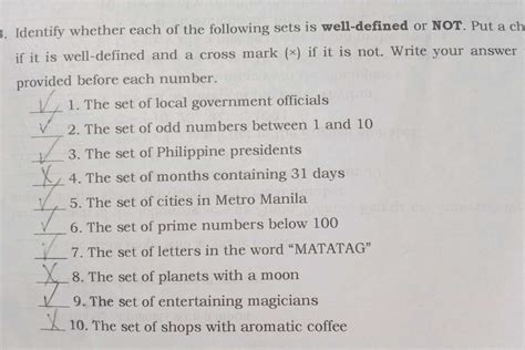 Identify Whether Each Of The Following Sets Is Well Defined Or Not Put