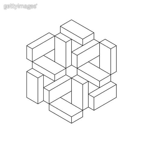 Complex geometric object made of rectangles Impossible hexagonal shape line icon 이미지