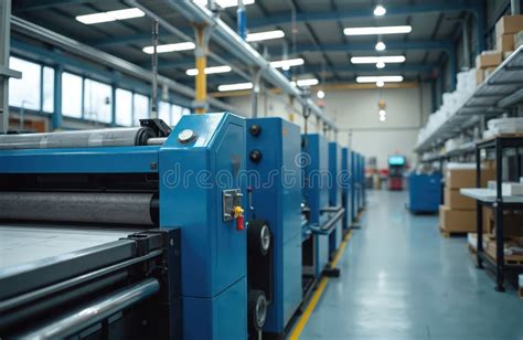 Modern Print Shop Workflow Featuring Blue Offset Printing Machines In