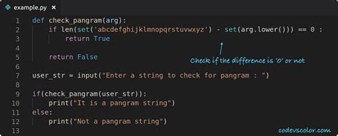 Python 3 Program To Check If A String Is Pangram Or Not Codevscolor