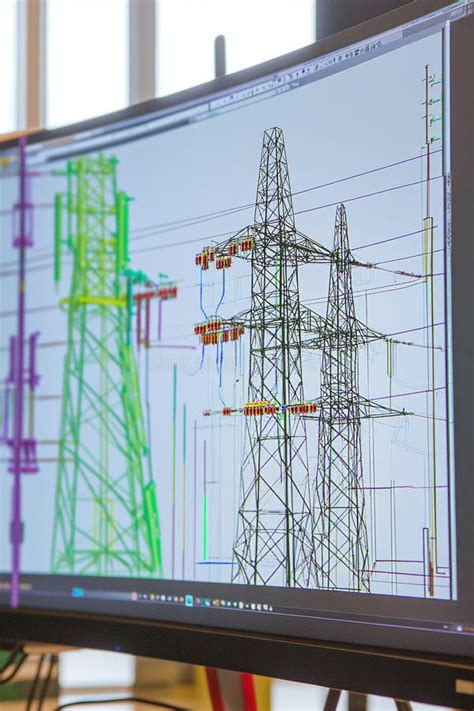 Cad Software Displaying A Detailed Plan Of Power Grid Distribution In Rural And Urban Areas On A