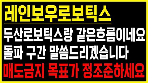 레인보우로보틱스 주가 전망 오늘두산로보틱스 보셨죠 돌파구간 똑같이 뚫고 상승할겁니다 Youtube
