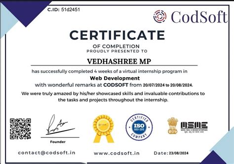 Vedhashree Mp On Linkedin Webdevelopment Internshipcomplete Codsoft