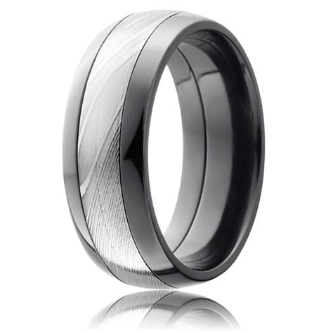 Lashbrook 8mm Black Zirconium With Damascus Steel Inlay Wedding Ring