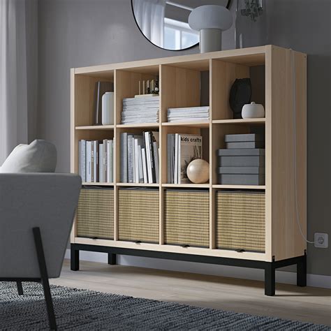 Kallax Shelving Unit With Underframe White Stained Oak Effect Black 147x129 Cm Ikea Latvija