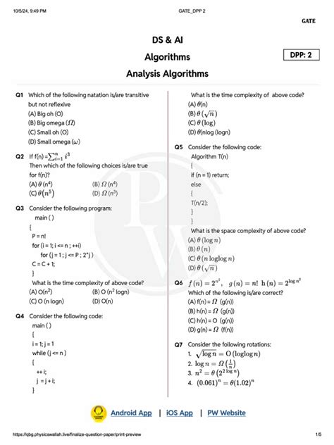 Analysis Of Algorithms Dpp 02 Pdf Theoretical Computer Science Algorithms And Data