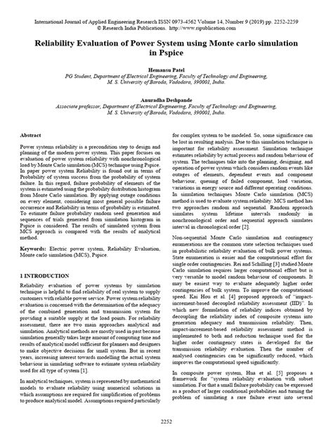 Monte Carlo In Power System Pdf Reliability Engineering Simulation