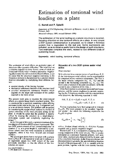 Pdf Estimation Of Torsional Wind Loading On A Plate