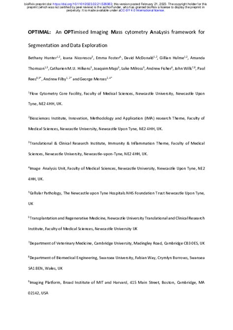 Pdf Optimal An Optimised Imaging Mass Cytometry Analysis Framework For Benchmarking