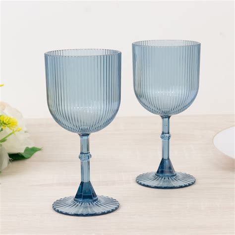 9oz Dusty Blue Ribbed Wine Glasses Tableclothsfactory