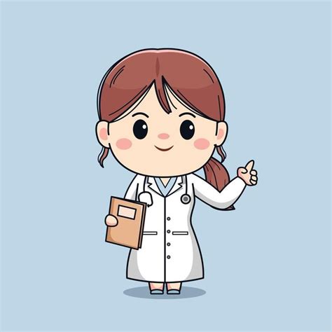Illustration Of Beautiful Female Doctor With Pointing Finger Cute Kawaii Character Design