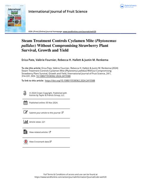 Steam Treatment Controls Cyclamen Mite Phytonemus Pallidus Without