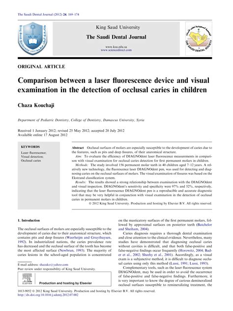 Pdf Comparison Between A Laser Fluorescence Device And Visual Examination In The Detection Of