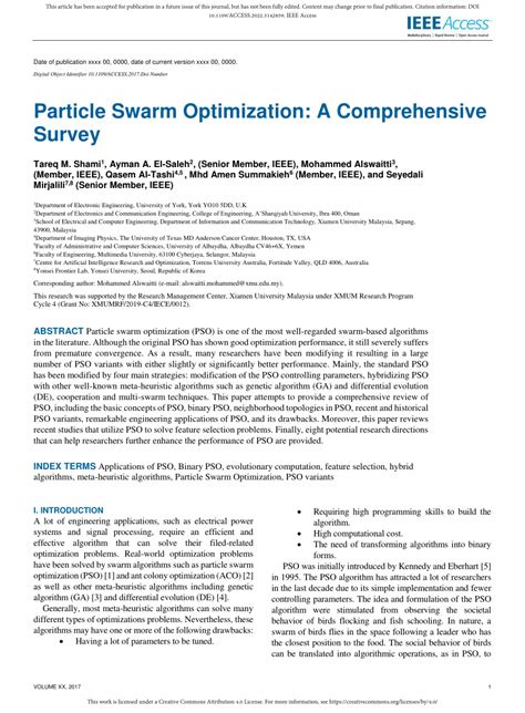 Pdf Particle Swarm Optimization A Comprehensive Survey