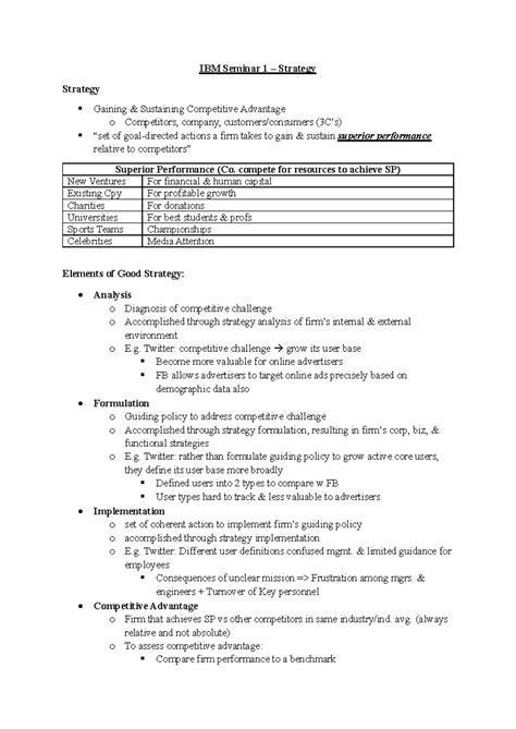 Ibm Notes Summarised Ibm Seminar 1 Strategy Strategy Gaining