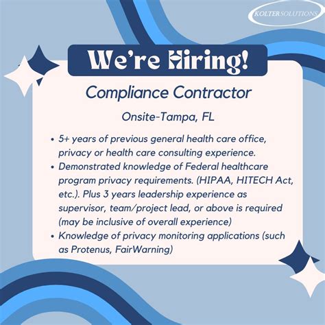Kolter Solutions On Linkedin Hiring Hiringnow Compliancecontractor Compliance Heathcare