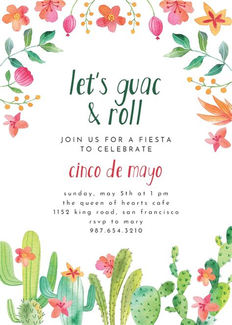 Colorful Cacti Cinco De Mayo Invitation Template Free Greetings