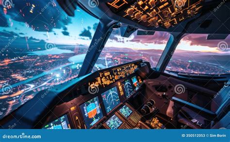 A Flight Simulator With Realistic Controls And Virtual Displays Representing Training Stock