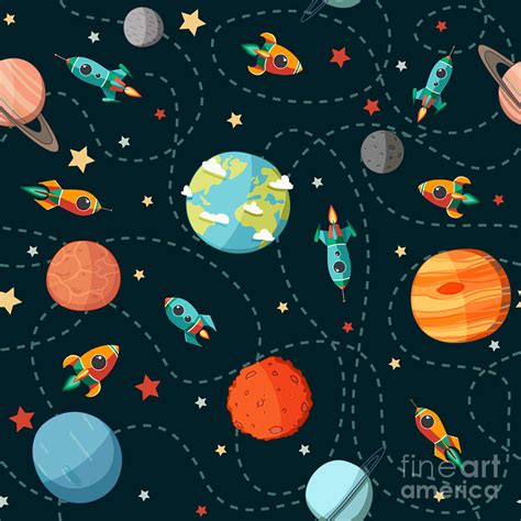 Seamless Space Pattern Planets Digital Art By Motuwe Pixels