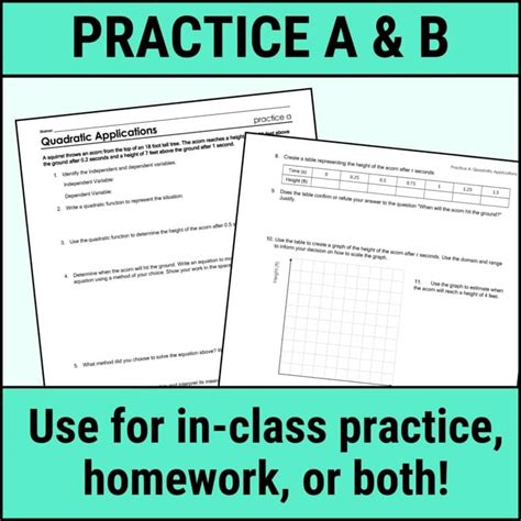 Quadratic Equations Applications Notes Practice Video Tpt