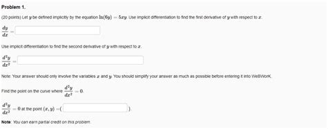 solved problem 1 20 points let y be defined implicitly by