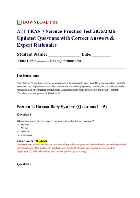 Ati Teas 7 Science Practice Test 20252026 Updated Questions With