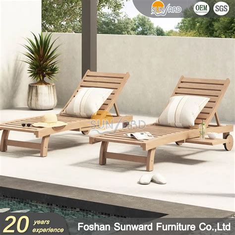 Modern Outdoor Patio Teak Wood Sunbed Beach Chair Garden Wooden Sun