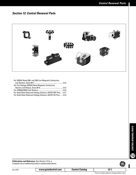 GE Control Catalog Section Control Renewal Parts