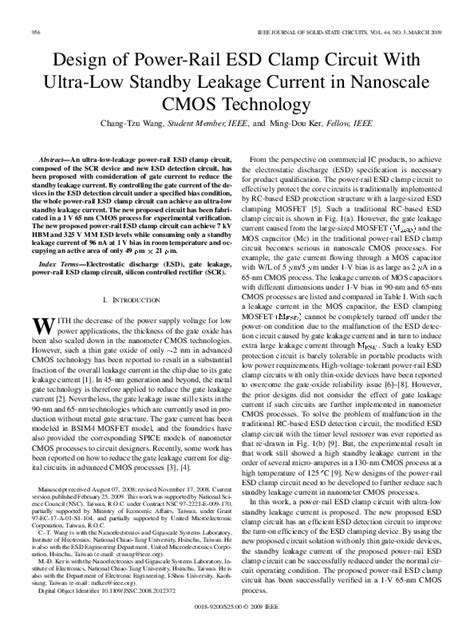Pdf Design Of Power Rail Esd Clamp Circuit With Ultra Low Standby Leakage Current In Nanoscale