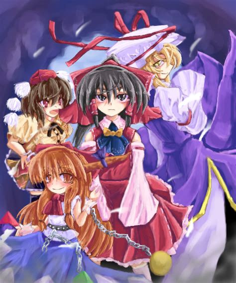 Hakurei Reimu Yakumo Yukari Shameimaru Aya And Ibuki Suika Touhou