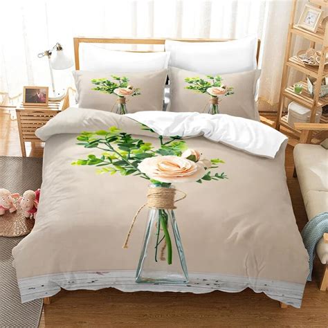 Pink Flower Bedding Set Flower Plants Series Duvet Cover Women Duvet