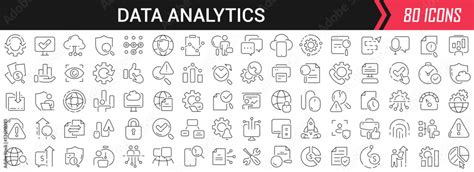 Data Analytics Linear Icons In Black Big UI Icons Collection In A Flat Design Thin Outline